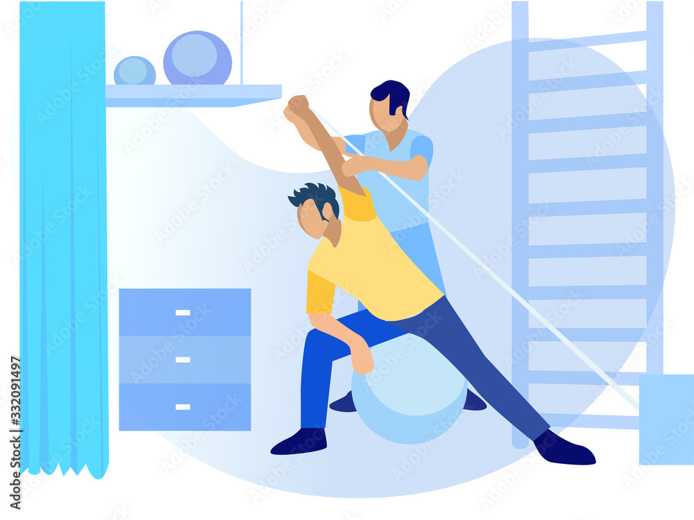 Stretching Muscles with Expander at Gym Class in Rehabilitation Center ...