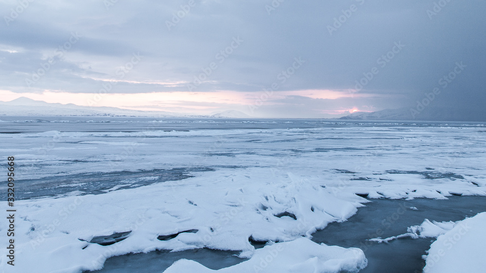 Wonderfull Background from The frozen Lake Sevan in Armenia, like a ...