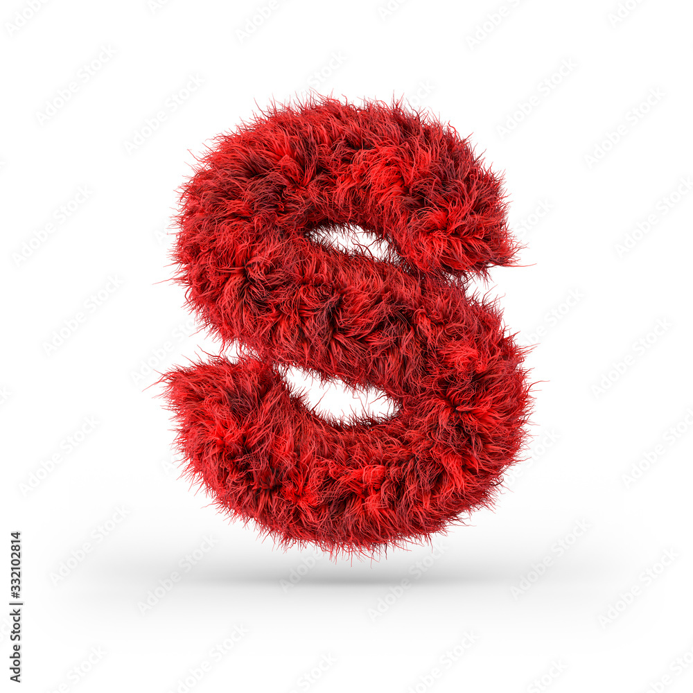 Capital letter S. Uppercase. Red fluffy and furry font. 3D Stock ...