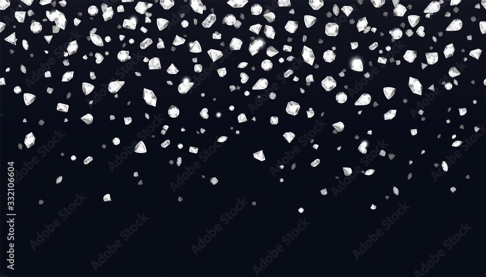 Falling diamonds. Pattern background with realistic 3D transparent gems ...