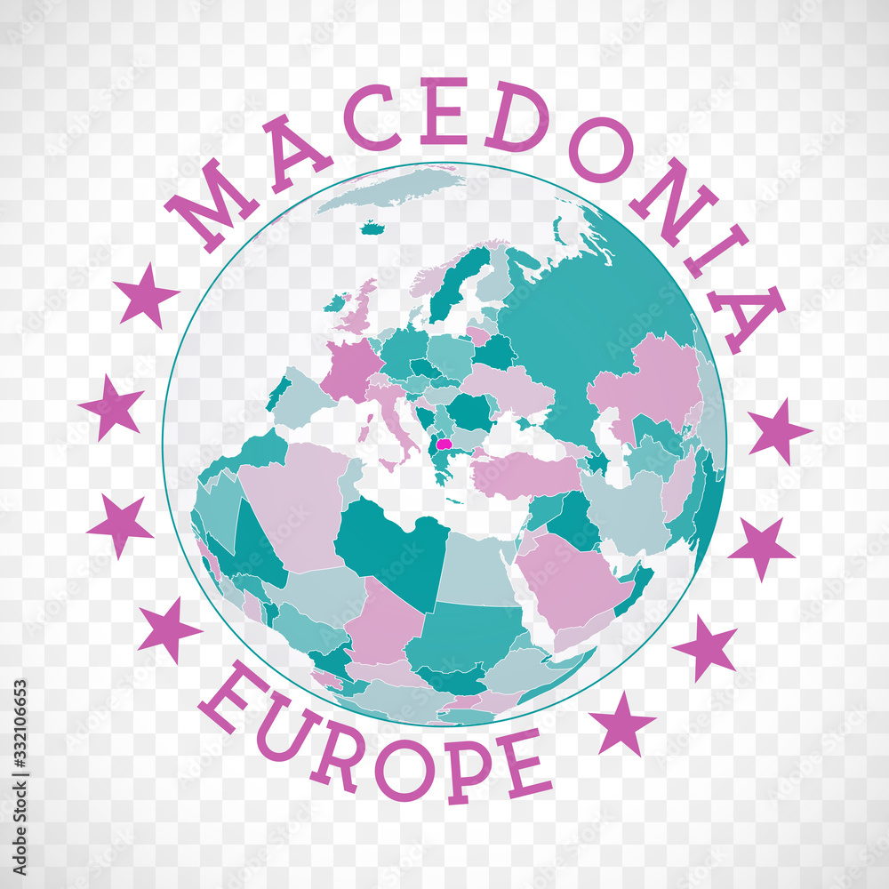 Macedonia round logo. Badge of country with map of Macedonia in world ...