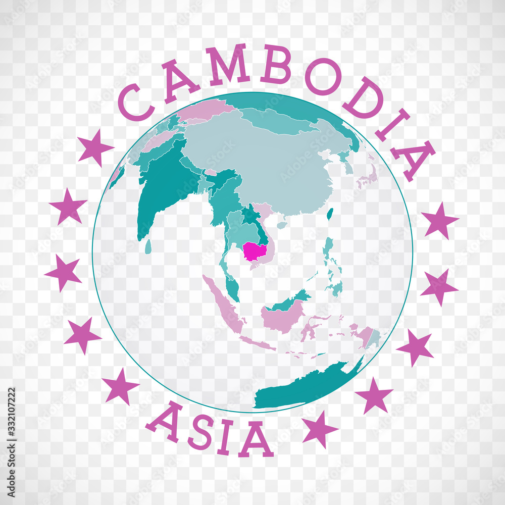 Cambodia round logo. Badge of country with map of Cambodia in world ...