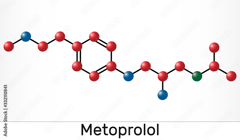 Metoprolol, C15H25NO3 molecule. It is used in the treatment of ...