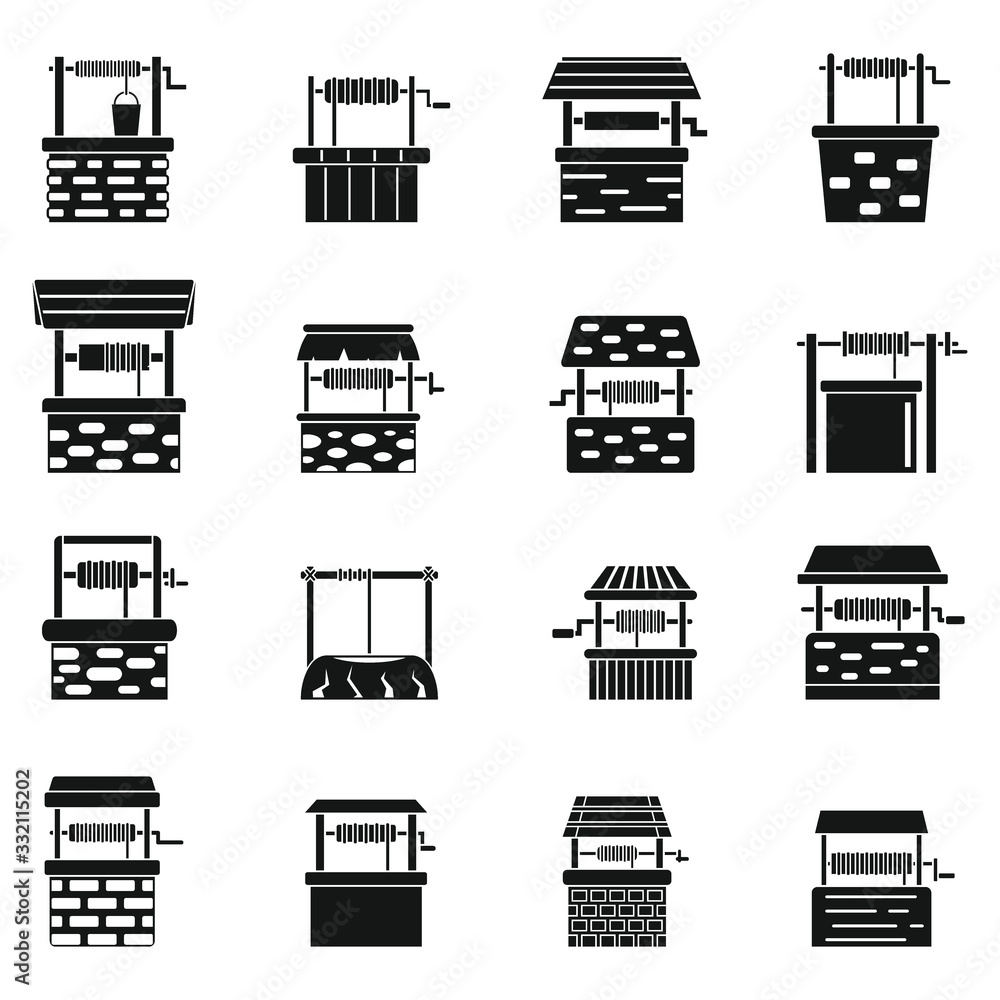 Water well farm icons set. Simple set of water well farm vector icons ...
