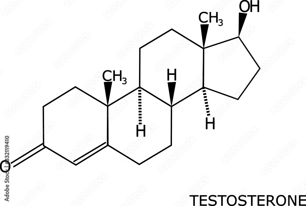Testosterone molecular structure on black, over a white background ...