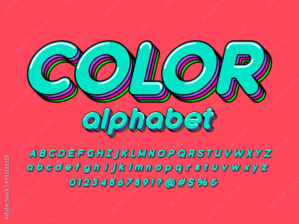 Colorful stylized alphabet design with uppercase, lowercase, numbers ...