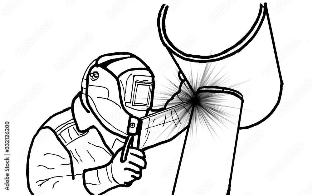 Black and white schematic drawing of a welder at work Stock Vector ...