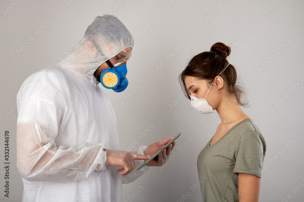 Border customs while coronavirus pandemic. Man in protective uniform ...