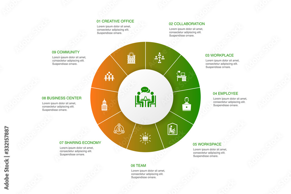 Coworking Infographic 10 steps circle design. creative office ...