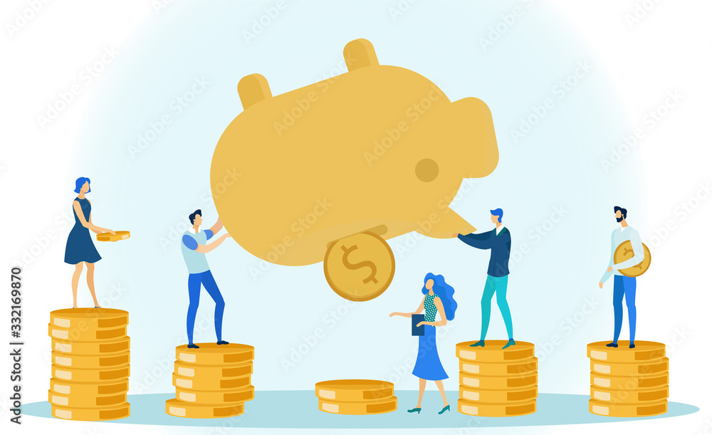 Man and Woman Taking Money out Piggy Bank Flat Cartoon Vector ...