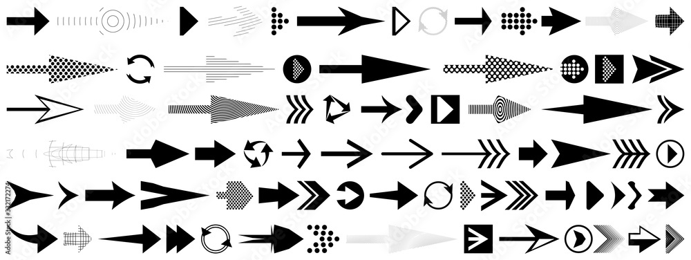 Arrow set. Different black directional icons, vector illustration ...