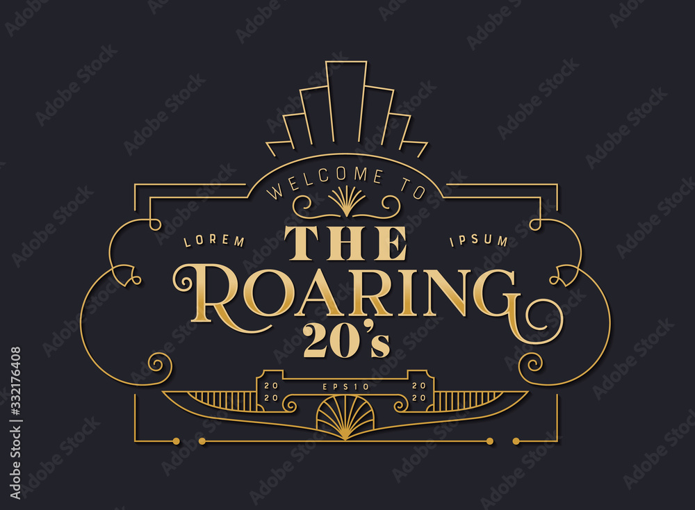 The roaring 20s gold art deco frame background Stock Vector | Adobe Stock