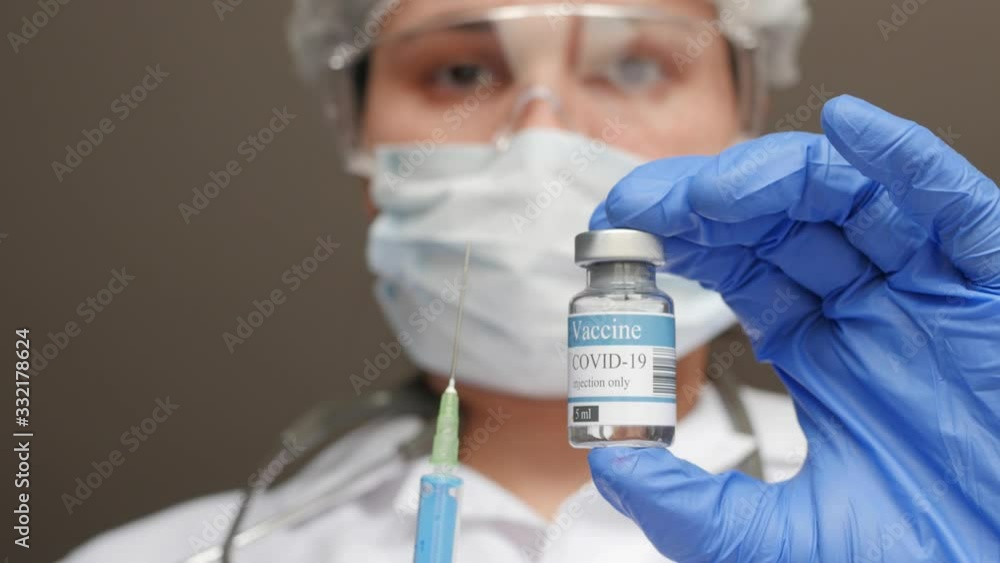 doctor holding vial, covid-19, coronavirus vaccine ampoule, injection ...