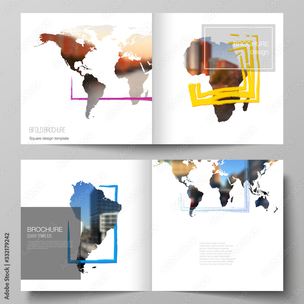 Vector layout of two covers templates for square bifold brochure, flyer ...