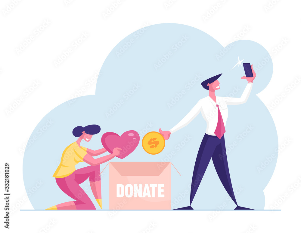 Donation and Altruism Concept. Selfless Woman Put Heart into Donate Box ...