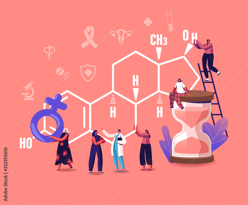 Tiny Female Characters Patients and Doctor front of Huge Estrogen ...
