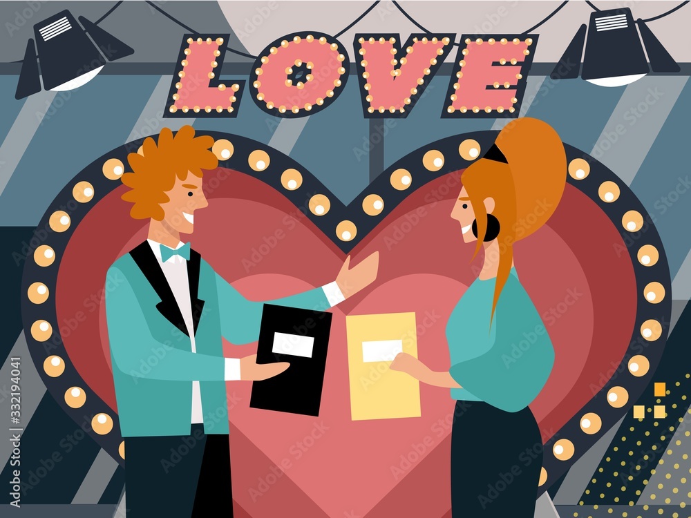 Love Show or Television Program with Couple of Hosts Man and Woman ...