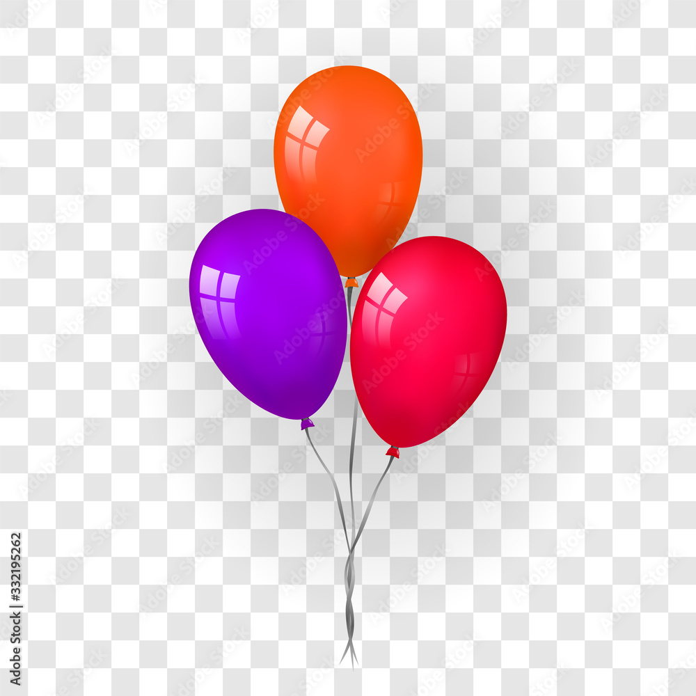 Balloons 3D bunch set, thread, isolated white transparent background ...