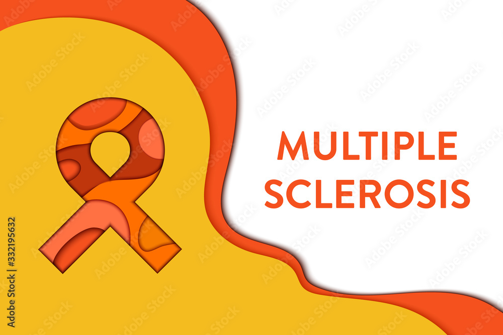 Multiple sclerosis awareness poster. Orange ribbon made in 3D paper cut ...