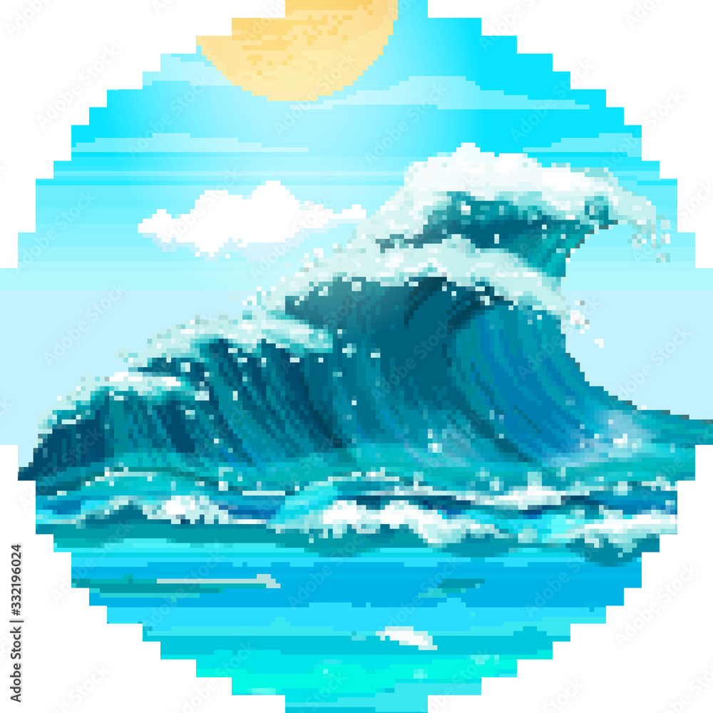Pixel sea waves. Summer pixel art. 8 bit. Vector illustration in flat ...