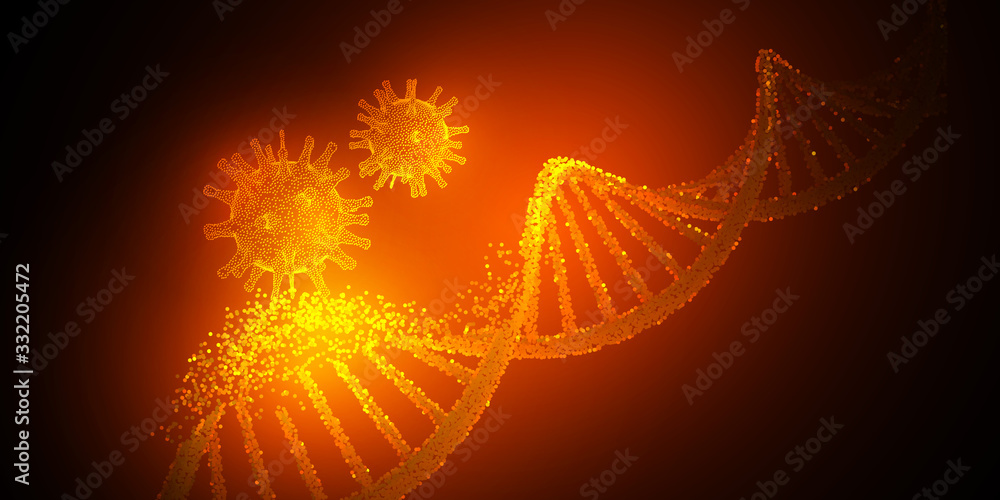 Human dna virus infection .Glowing neon DNA chain.Biotechnology ...
