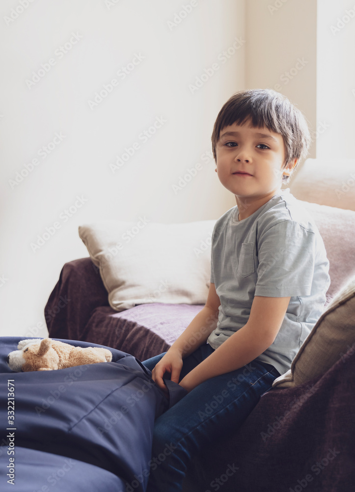 Cropped shot healthy kid, Portrait happy child looking at camera with ...