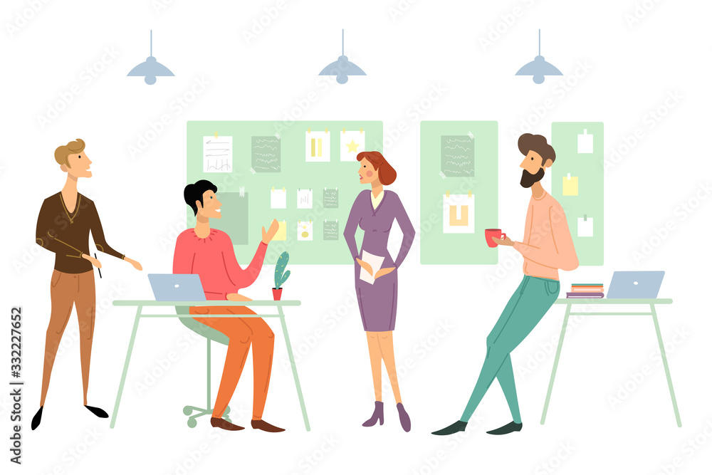 Business meeting office concept flat cartoon vector illustration. Small ...