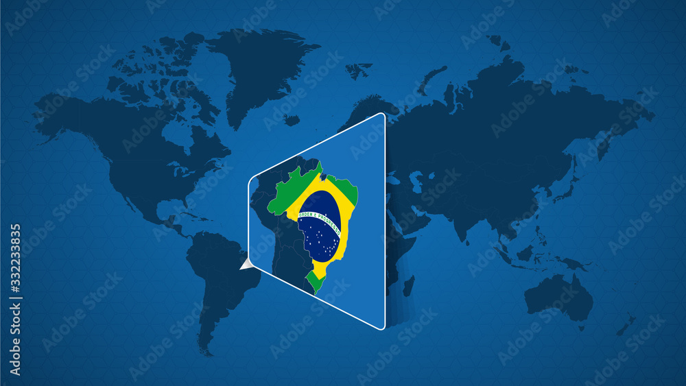 Detailed world map with pinned enlarged map of Brazil and neighboring ...