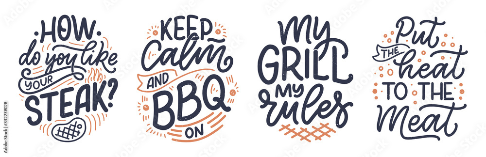 Set with Bbq fun slogans, great design for any purposes. Lettering for ...