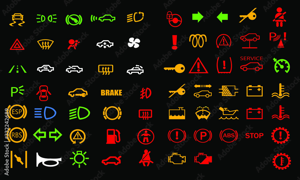 Vehicle instrument cluster warning lamps Stock-Vektorgrafik | Adobe Stock