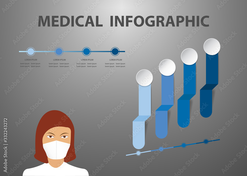 Medical infographic showing doctor woman with medical mask, horizontal ...