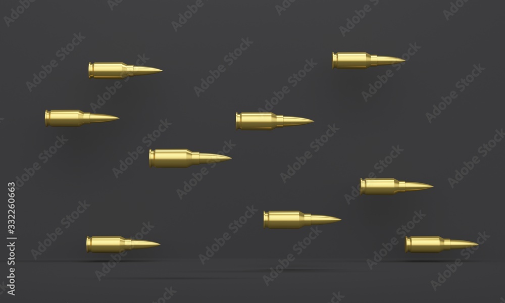 Black studio background with flying bullets. 3d rendering Stock ...