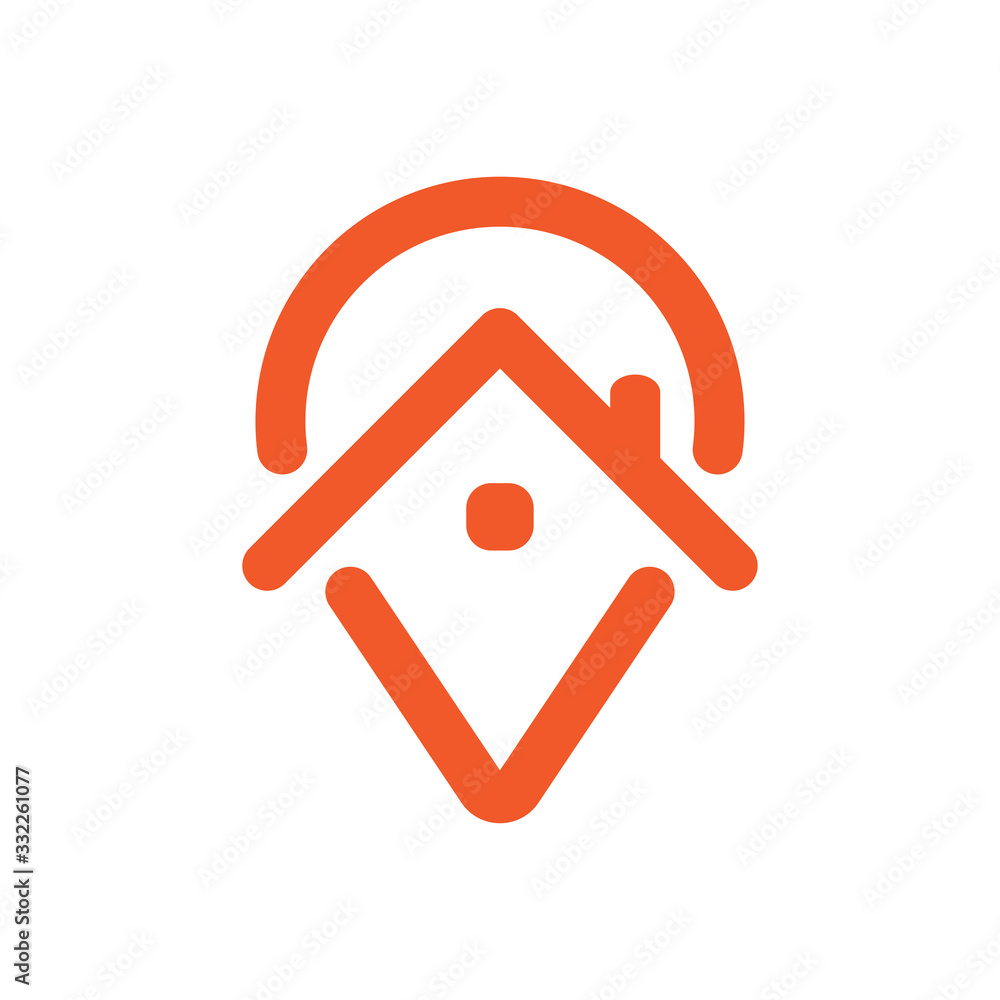 Stay home location icon. House and position pointer symbol. Stayhome ...