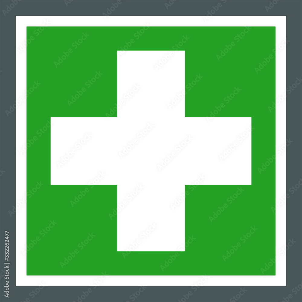 The universal First Aid symbol standard size and color. ISO 7010 symbol ...
