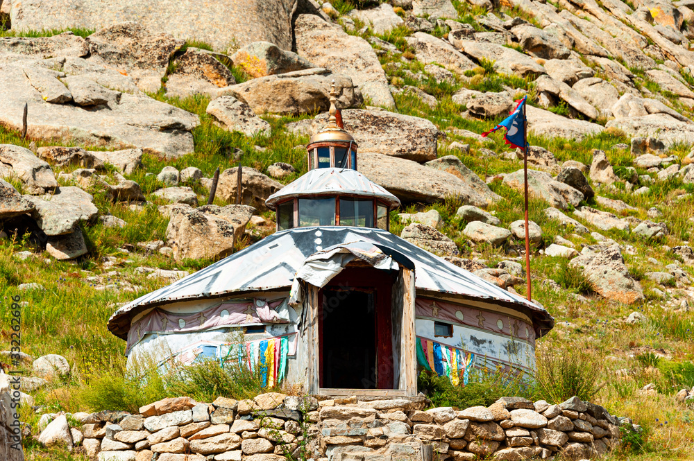 A traditional Mongolian yurt (ger) is a portable, round tent covered ...