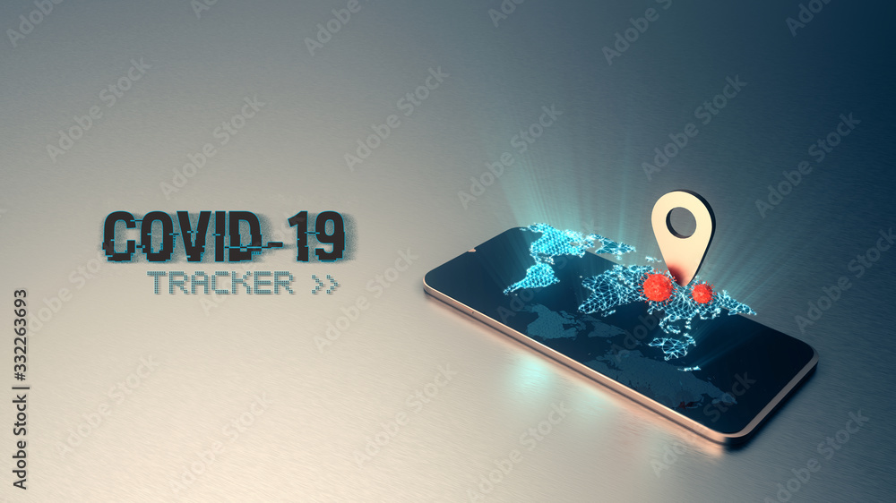 Covid-19 tracker location on world map digital zone area above smart ...