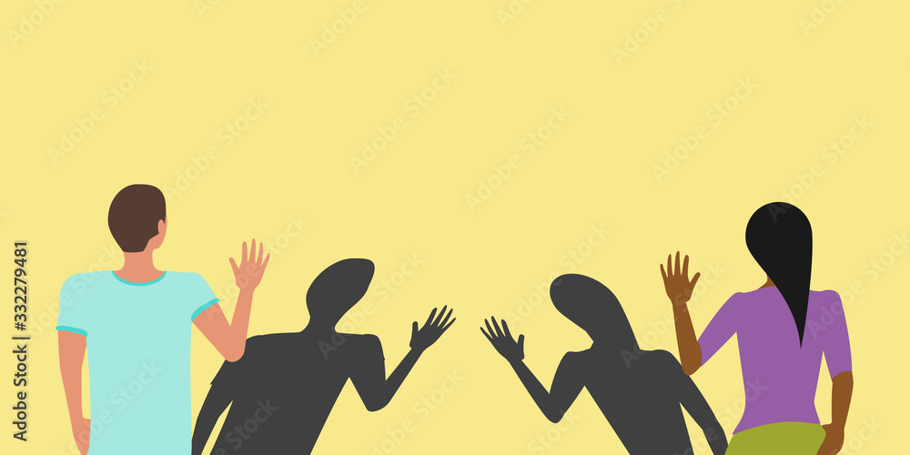Social distancing greeting concept vector where two people avoid ...