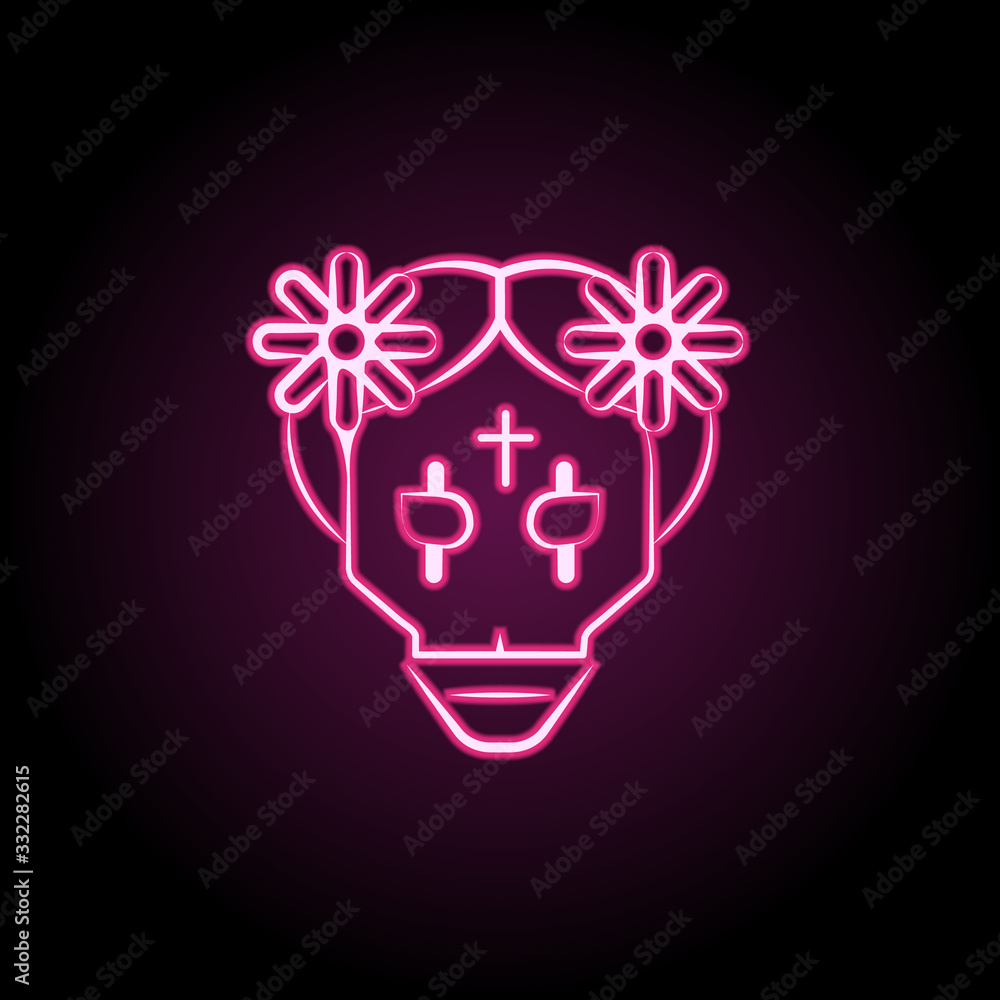 Catrina neon icon. Simple thin line, outline vector of dia de muertos icons for ui and ux ...