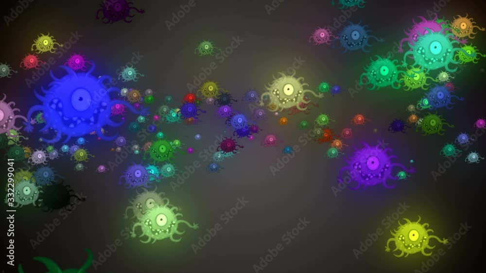 Medical illustration 2d, 3d animation background of cells, bacteria ...