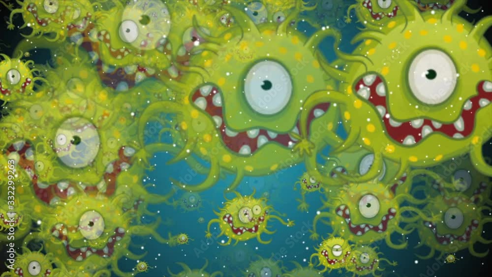 Medical illustration 2d, 3d animation background of cells, bacteria ...