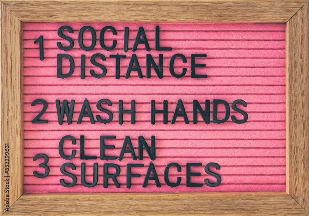 Coronavirus COVID-19 Prevention sign for social distance, hand hygiene ...