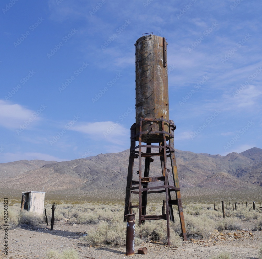 Rusty water tower at Garlock, the former mining town at the foot of El ...