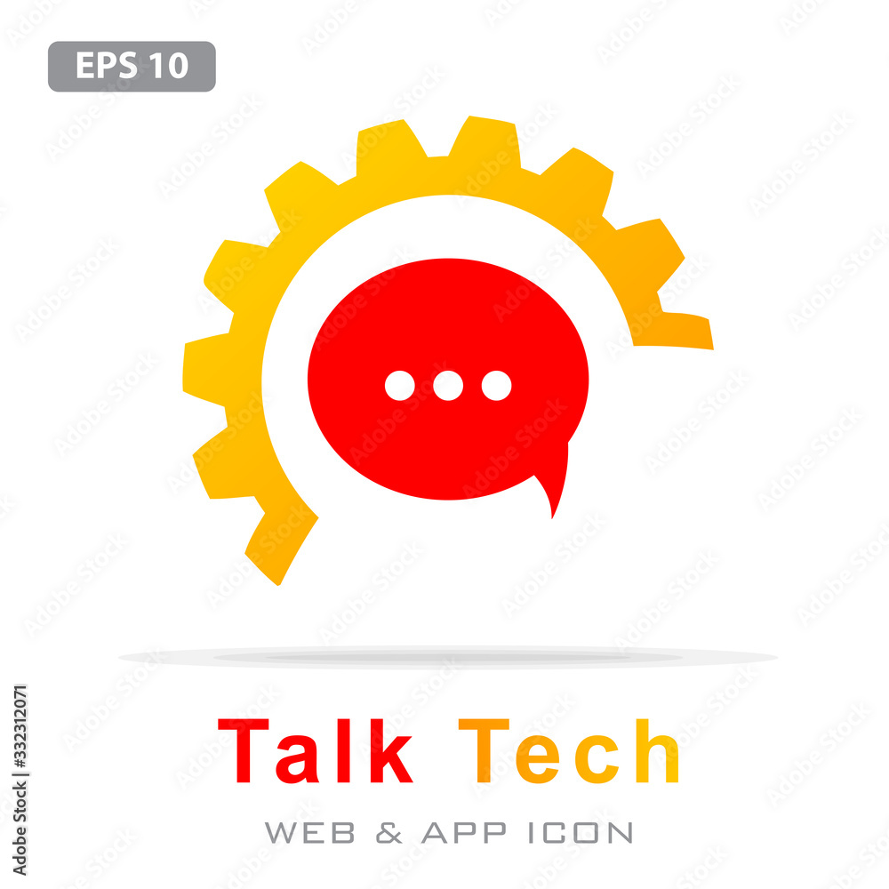Speech bubble and gear icon. Technical message vector illustration ...