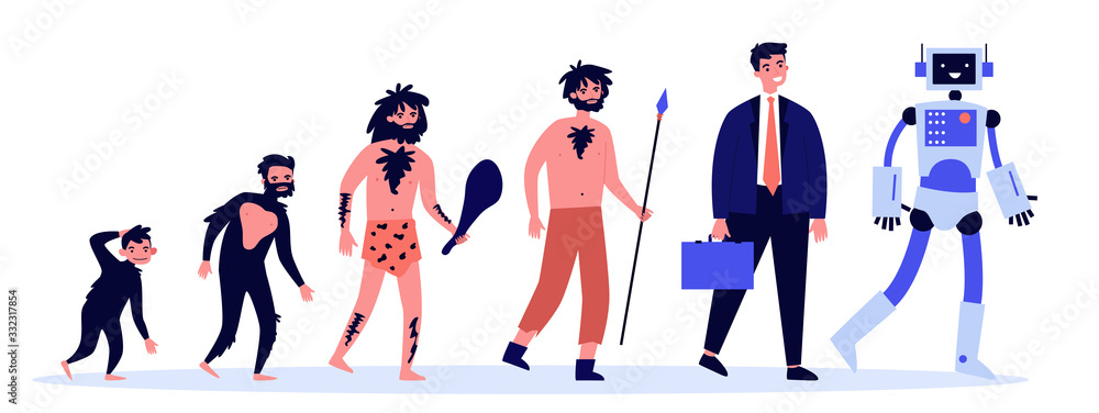 Human evolution theory flat vector illustration. Way from monkey to ...