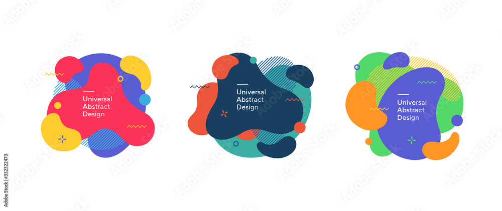 Abstract colorful fluid figures collection. Flowing liquid forms ...