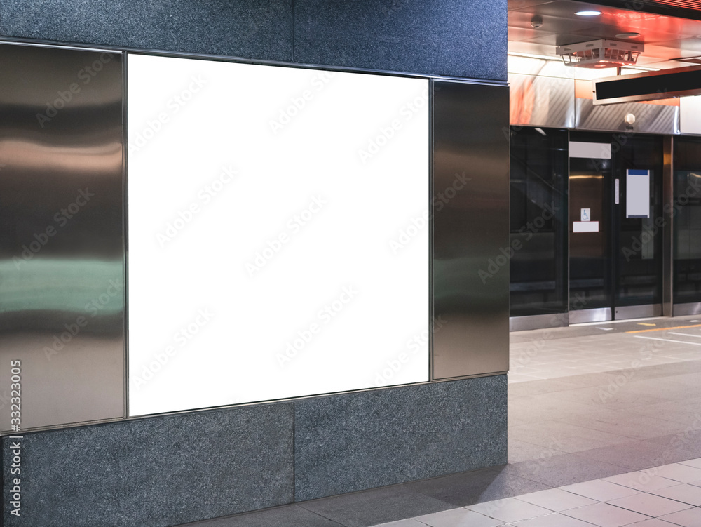 Mock up banner blank board square Lightbox Indoor public building Stock ...