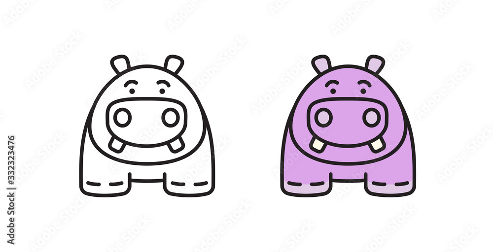Cartoon cute Hippo icon in modern flat style. Simple vector ...