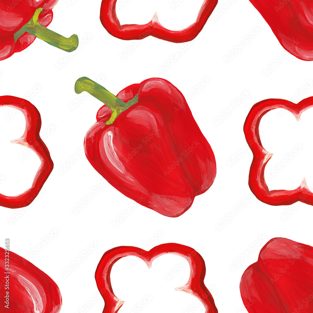 seamless pattern of red pepper and sliced across the ringlet isolated ...