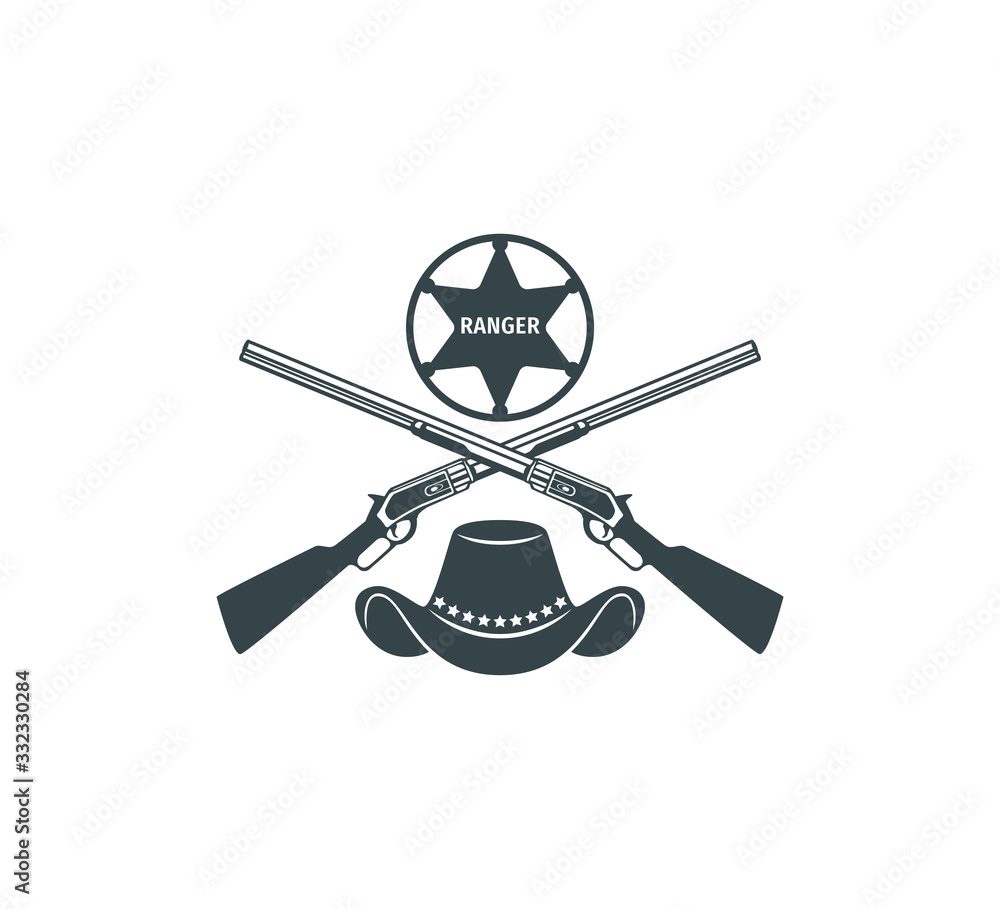 two crossed shotgun and star ranger symbol vector graphic design for ...