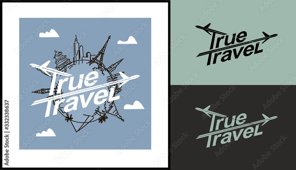 True Travel. Template for logo, emblems of a tour operator, agent ...